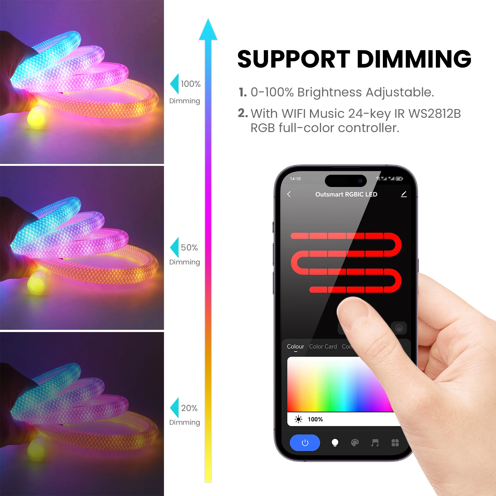 WS2811 tira de neón LED reticulada redonda de 360 grados direccionable ...