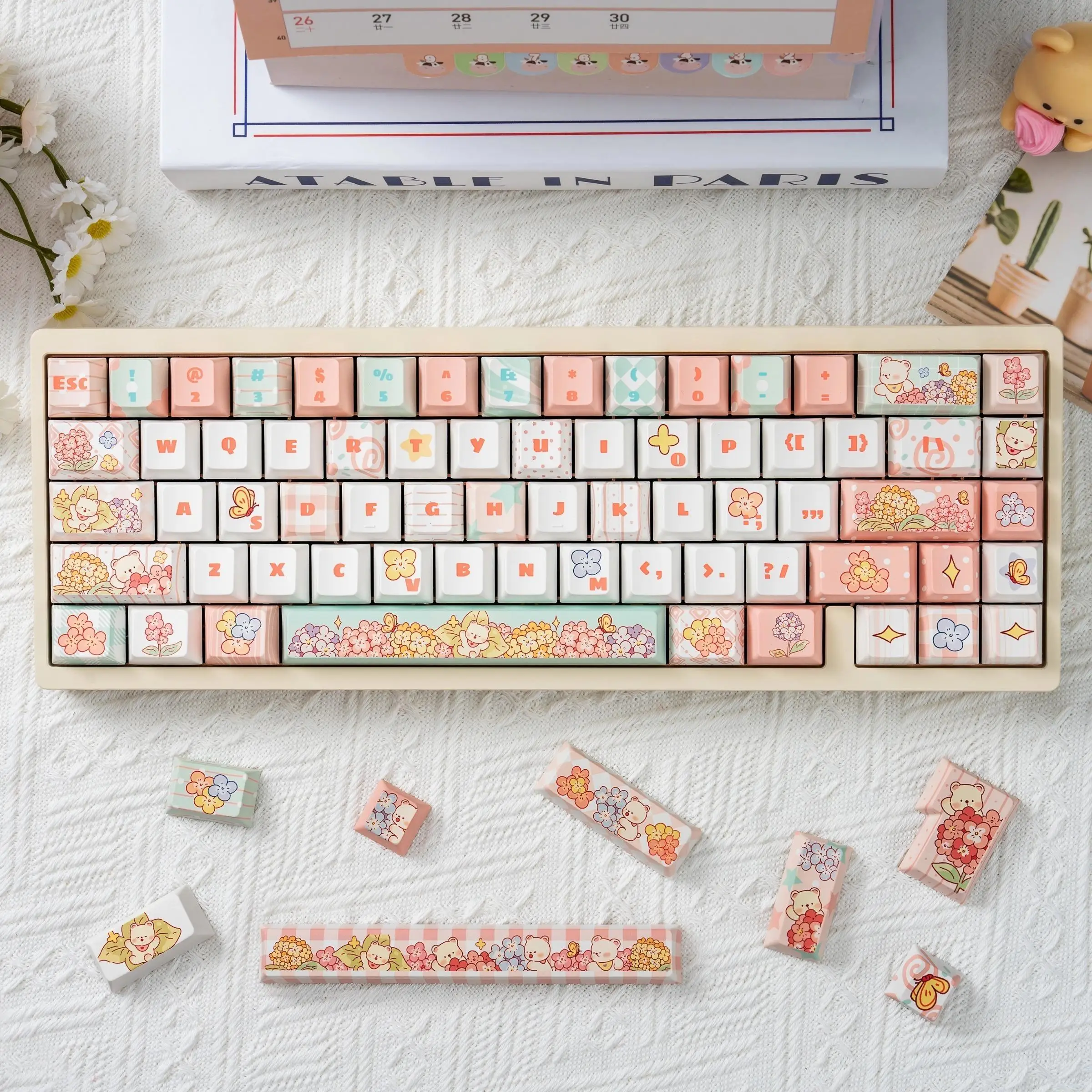 Juego de teclas de osito blanco, teclas de cereza de sublimación ...