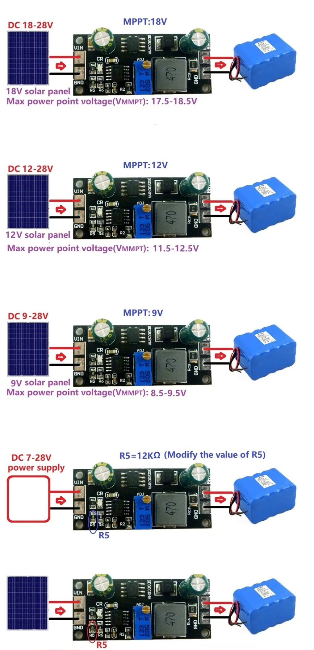 Controlador Solar MPPT 1A 3,2 V 3,7 V 3,8 V 7,4 V 11,1 V 14,8 V Litio ...