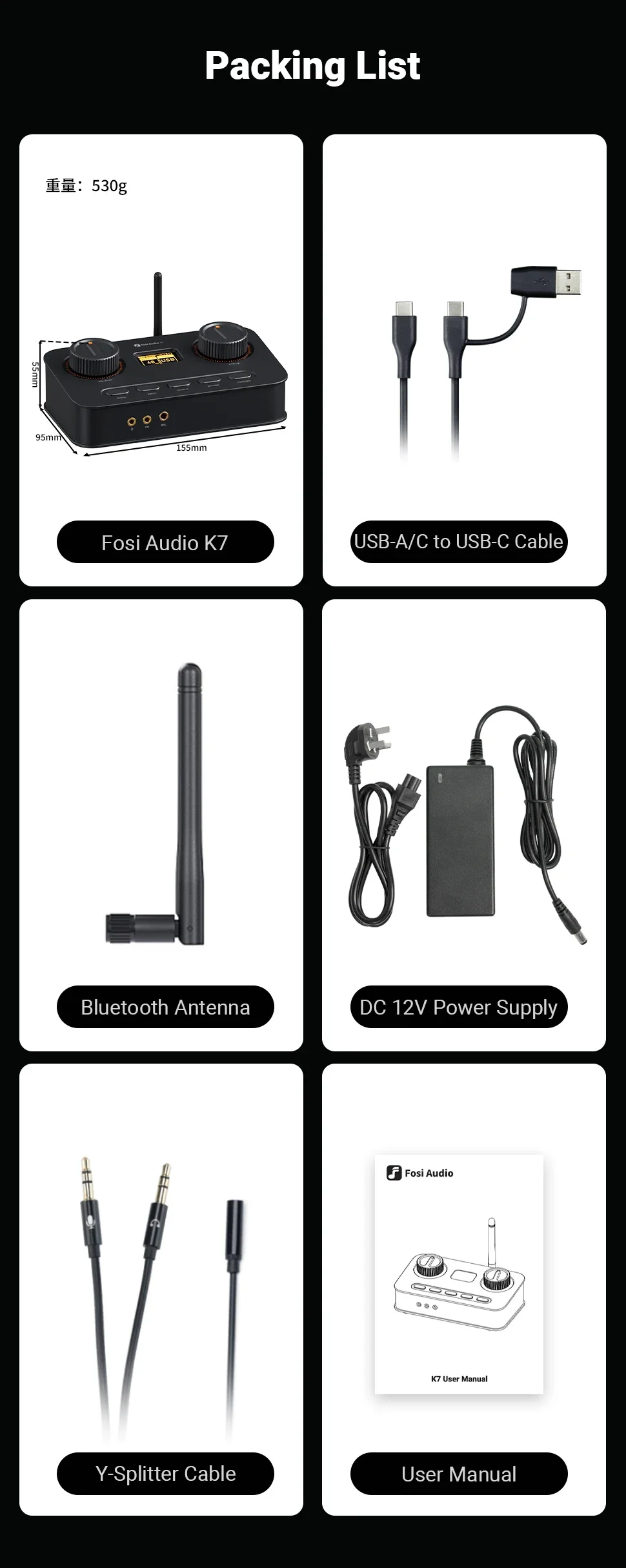 Fosi Audio K7 HiFi DAC y amplificador de auriculares, chip AKM4493ESQ ...