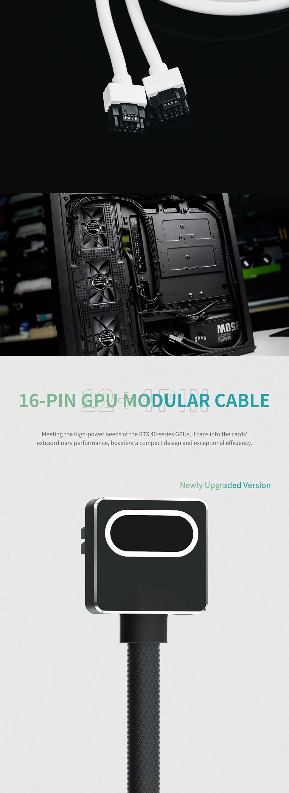 Cable modular UPSIREN GPU de 16 pines, ARGB de 12VHPWR con 5V 3 pines ...